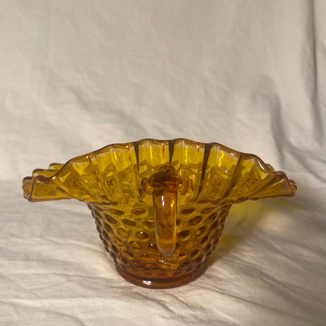 Amber Glass Hobnail Handblown Ruffled Single Handle Basket - Etsy