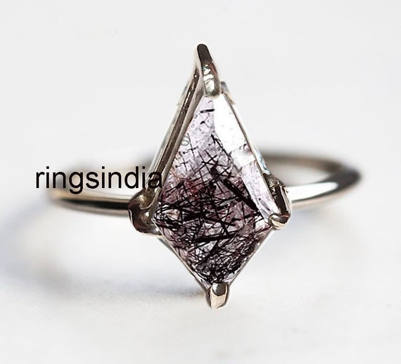 Kite Shape Ring Natural Black Rutilated Quartz Tourmalinated - Etsy