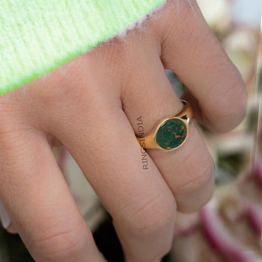 10mm natürlicher Blutstein Herren Siegelring, 925 Sterling Silber ...