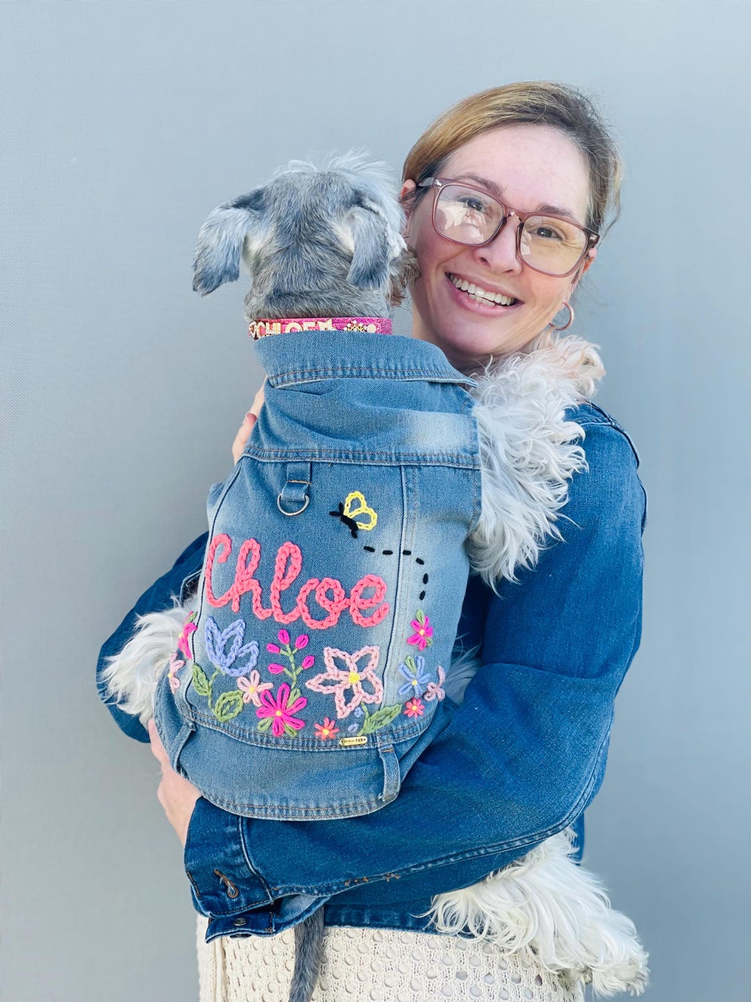 Personalized Denim Jacket for Dogs - Hand Embroidered Floral Spring Dog ...