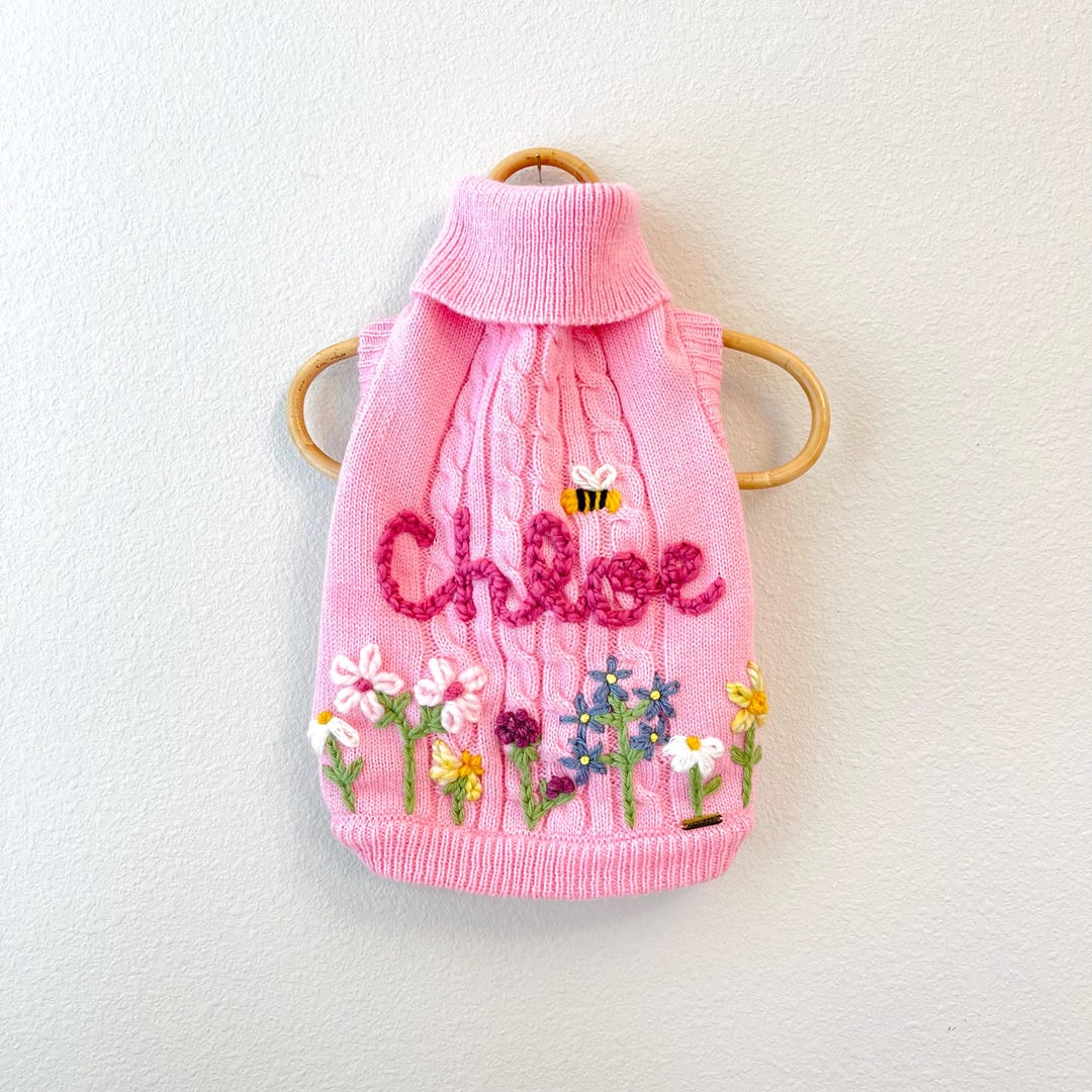 Handmade Custom Dog Sweater: Embroidered Flowers & Name, Personalized ...