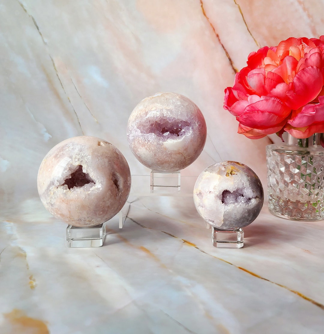 Pink Amethyst Geode Sphere, Pink Crystal Quartz High Polish Energy ...