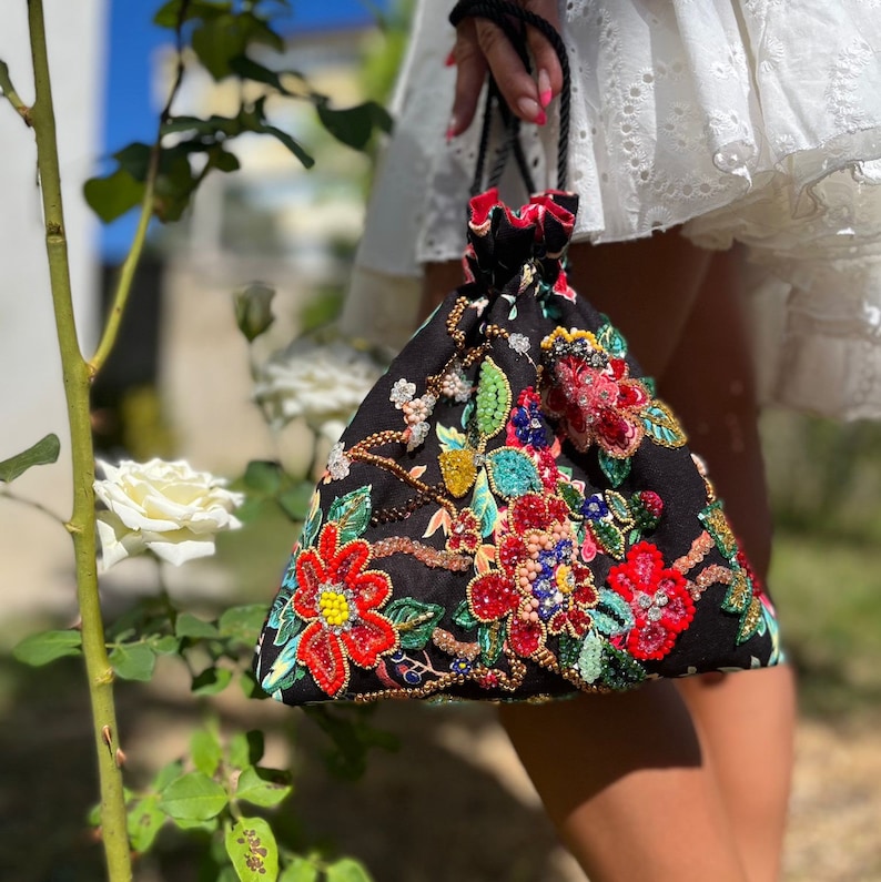 Flower Beaded Clutch, Bead Embroidered Bag, Party Bag, Host Gift ...