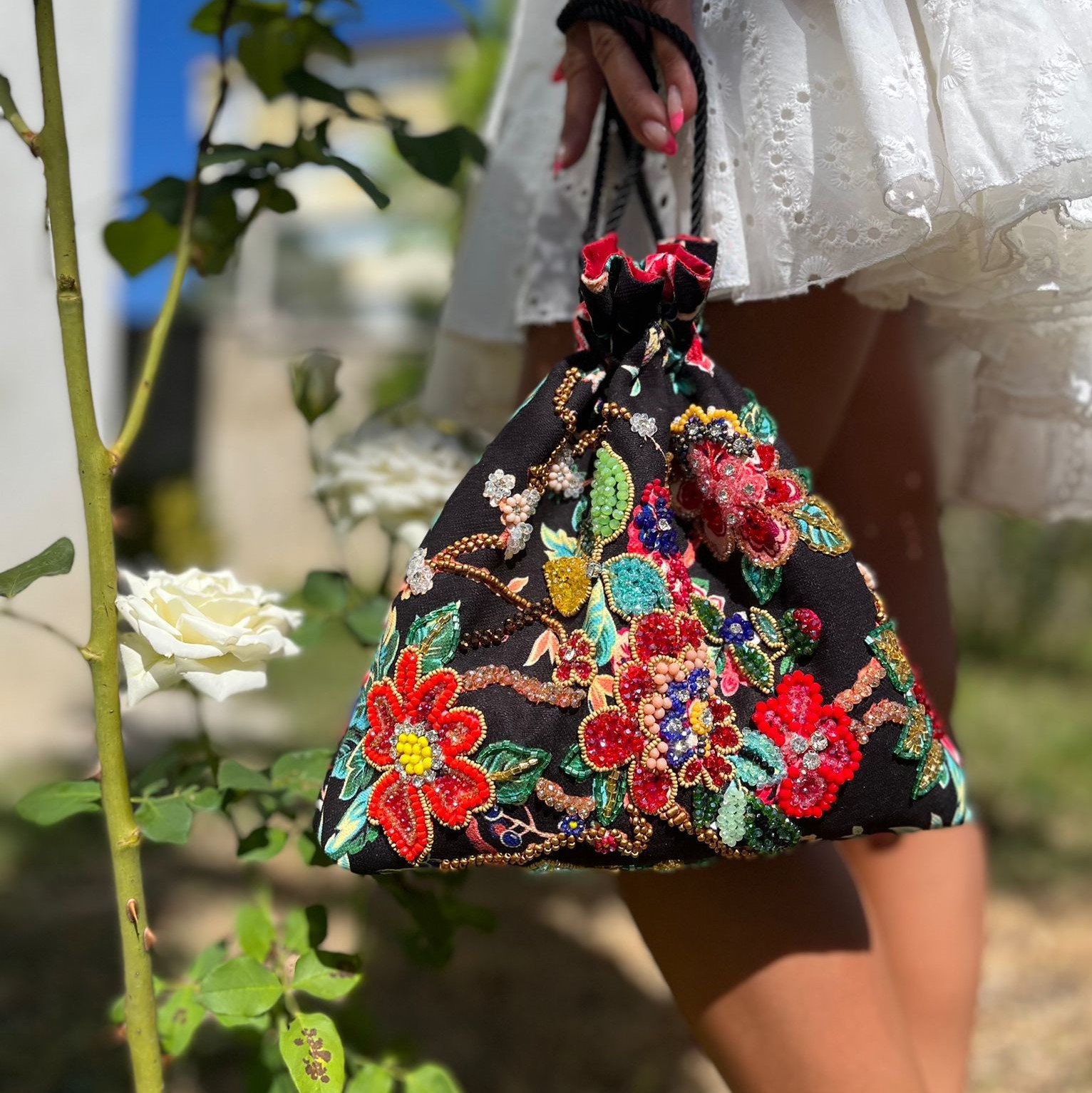 Flower Beaded Clutch, Bead Embroidered Bag, Party Bag, Host Gift ...