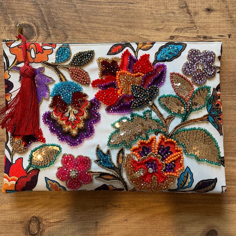 Flower Beaded Clutch, Bead Embroidered Bag, Party Bag, Host Gift ...