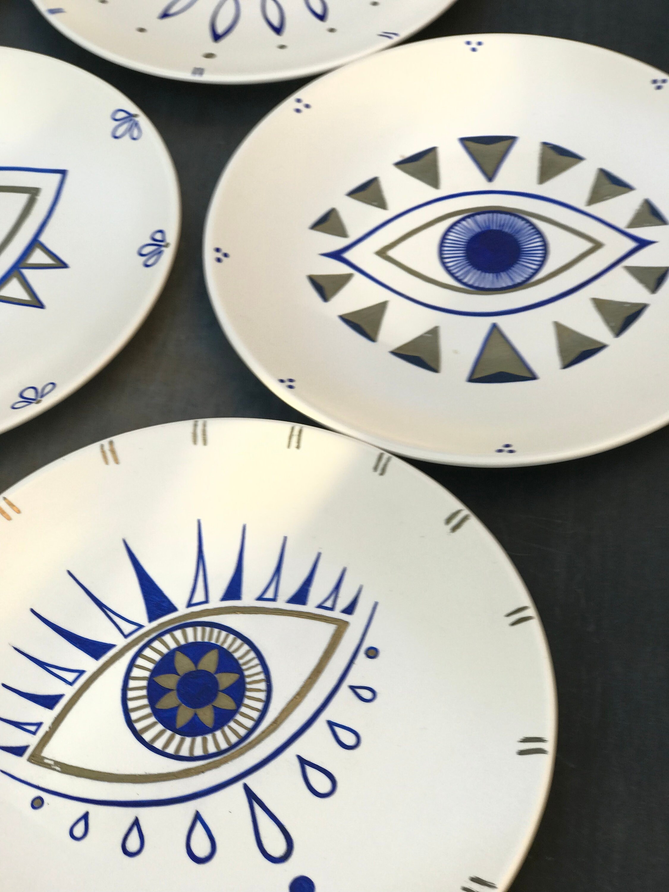Evil Eye Hand Painted Decorative Wall Plates, Set of 5 Pieces With ...