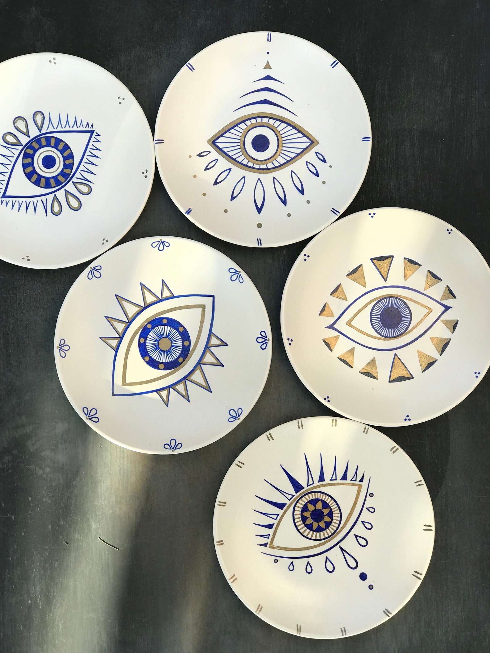 Evil Eye Hand Painted Decorative Wall Plates, Set of 5 Pieces With ...