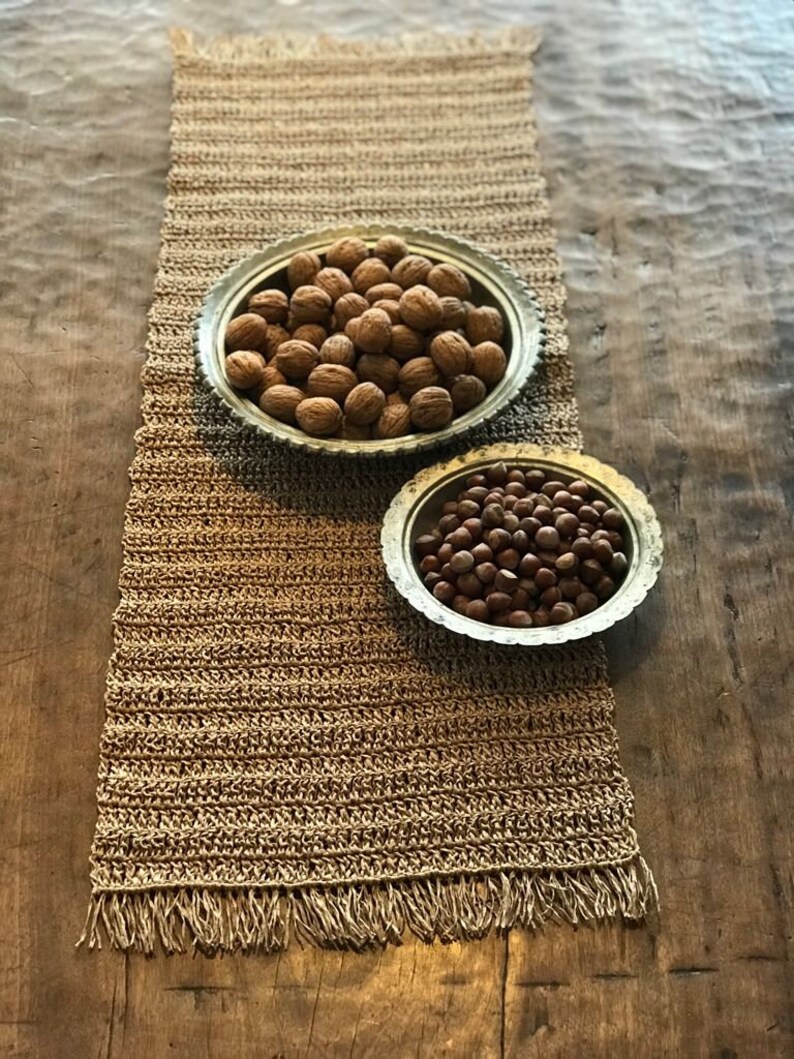 Raffia Table Runner, Host Gift, Crochet Table Runner, Holiday Gift ...