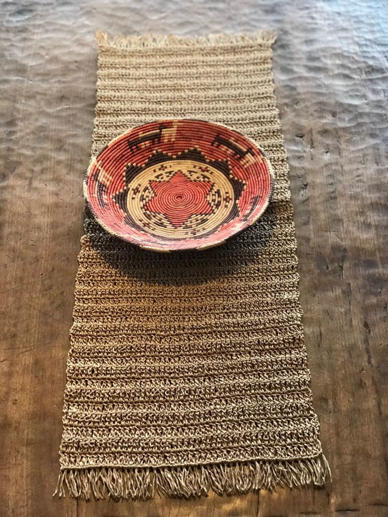 Raffia Table Runner, Host Gift, Crochet Table Runner, Holiday Gift ...