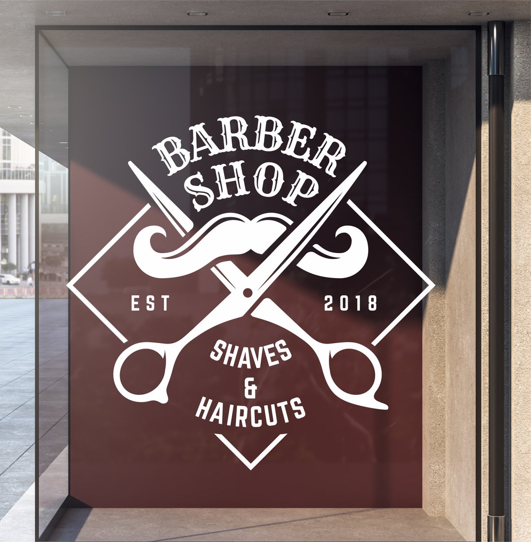 Barber Shop Window Sticker Custom Front Sign Decal Salon Modern ...