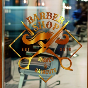 Barber Shop Window Sticker Custom Front Sign Decal Salon Modern ...