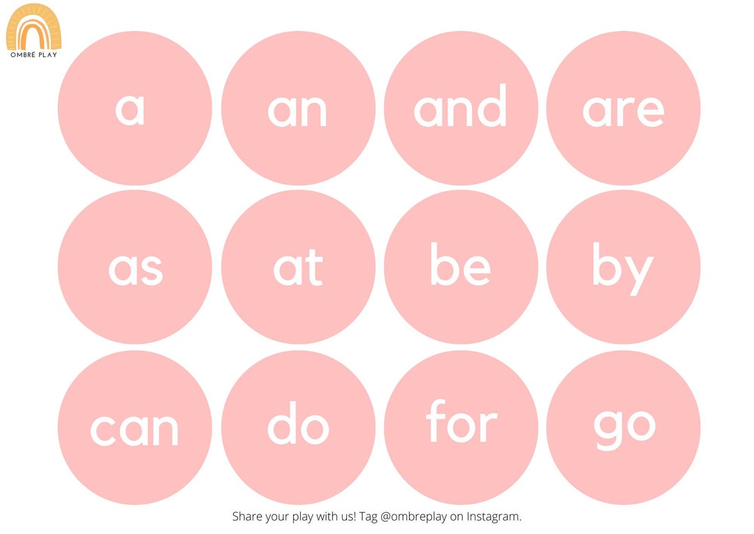 Light Pink Sight Words DIGITAL Download Educational Resource ...
