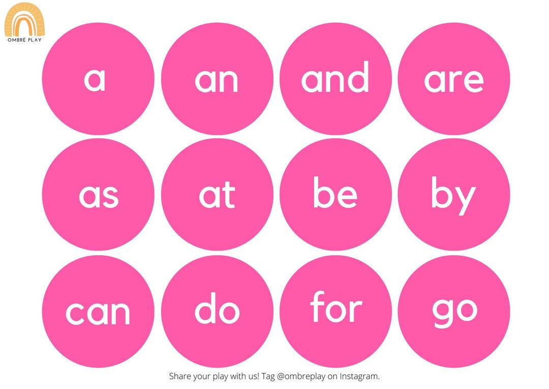 Hot Pink Sight Words DIGITAL Download Educational Resource, Montessori ...