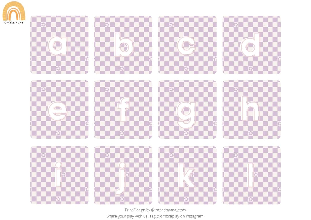 Purple Checkered Alphabet Flashcards