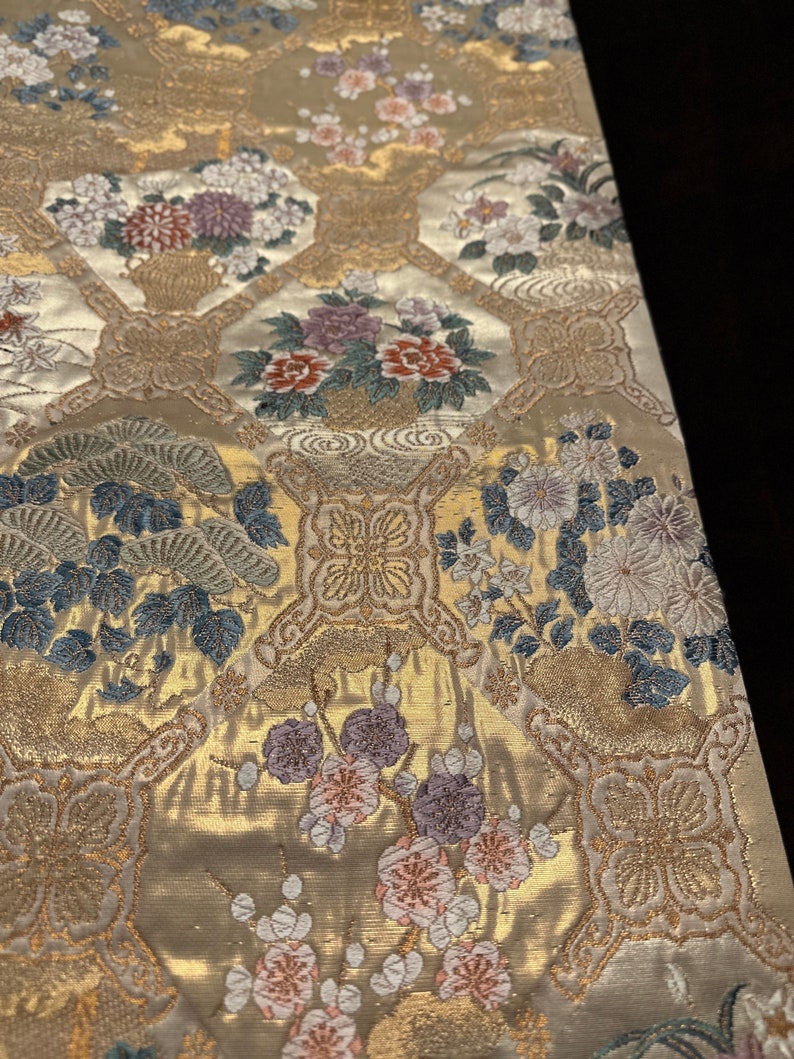 Shipping Free, Vintage Japanese Obi (kimono Sash) 100%silk, Gold ...