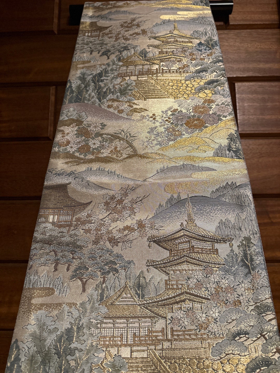 Shipping Free Vintage Japanese Obi 100% Silk, Kofuku-ji Temple in Nara ...