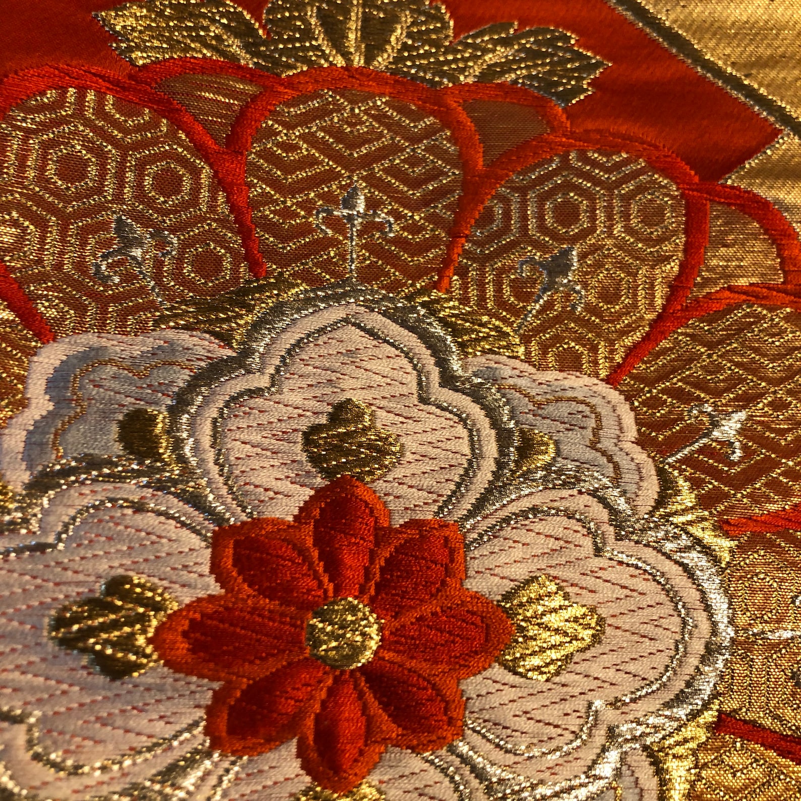 Free Shipping Vintage Japanese Obi(kimono Sash) 100% Silk Vivid Orange ...