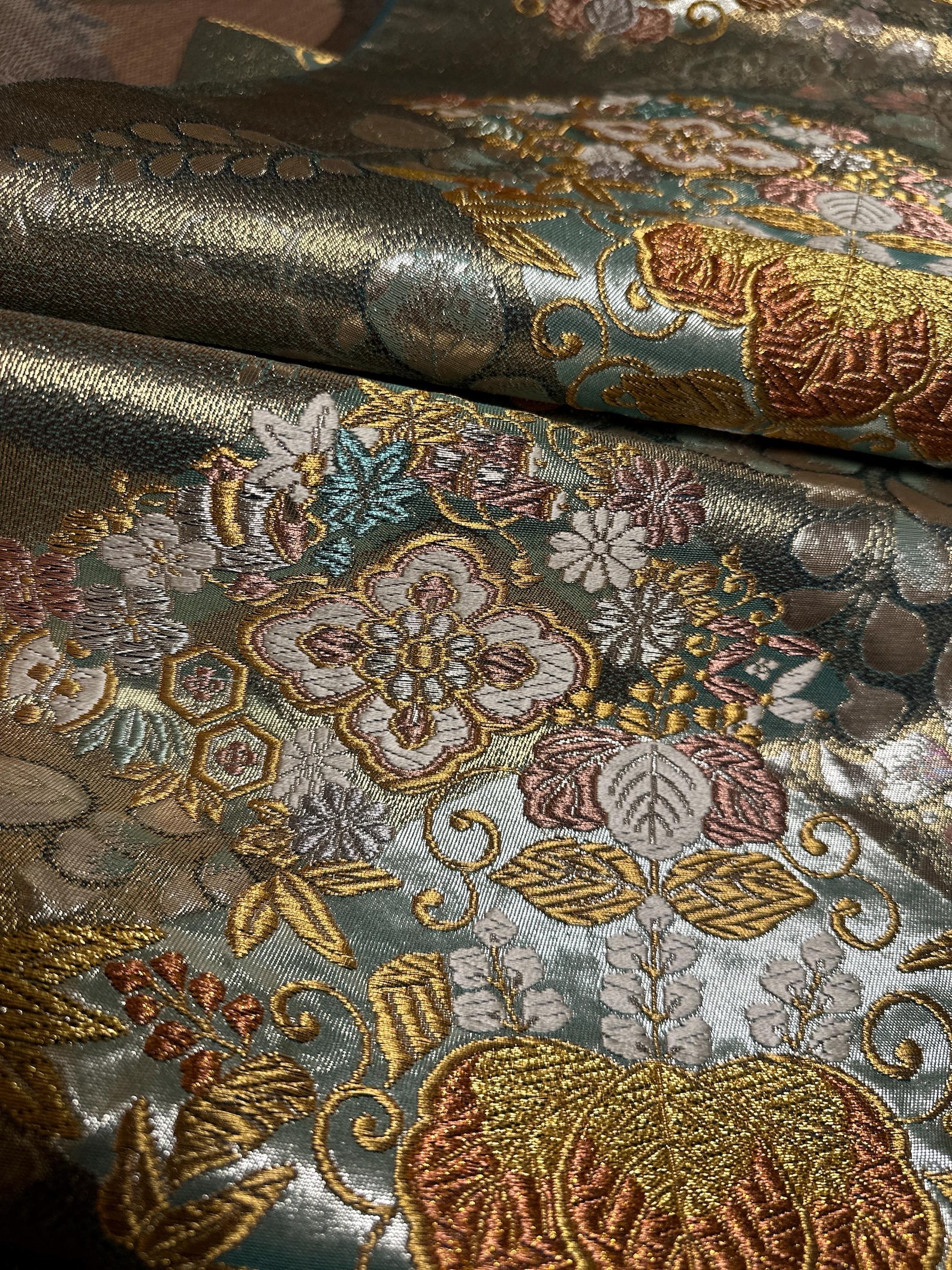 Free Shipping Vintage Japanese Obi(kimono Sash) 100%silk, Green- Gold ...