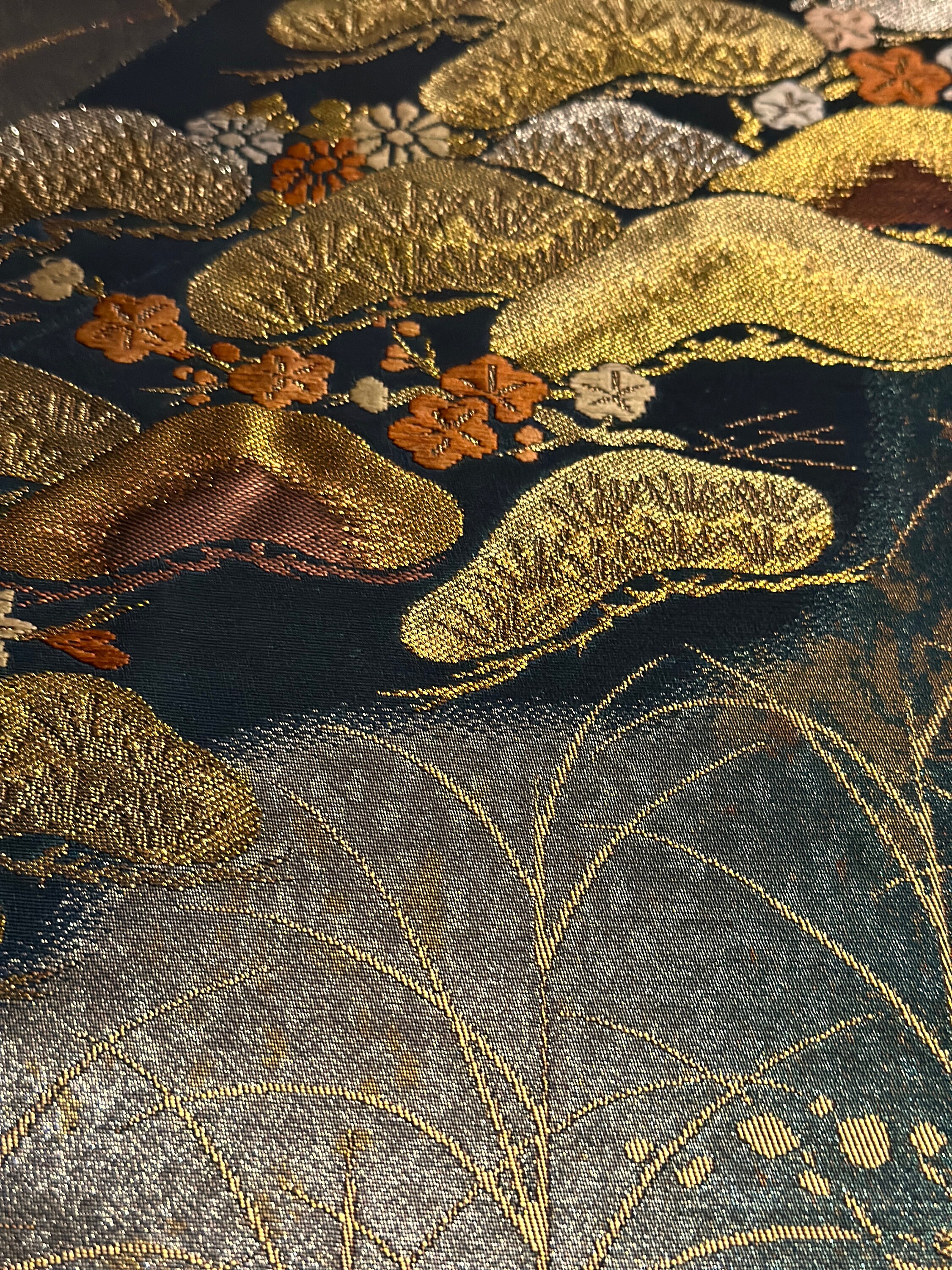 Shipping Free Vintage Japanese Obi 100% Silk, Gold, Green-blue Color ...