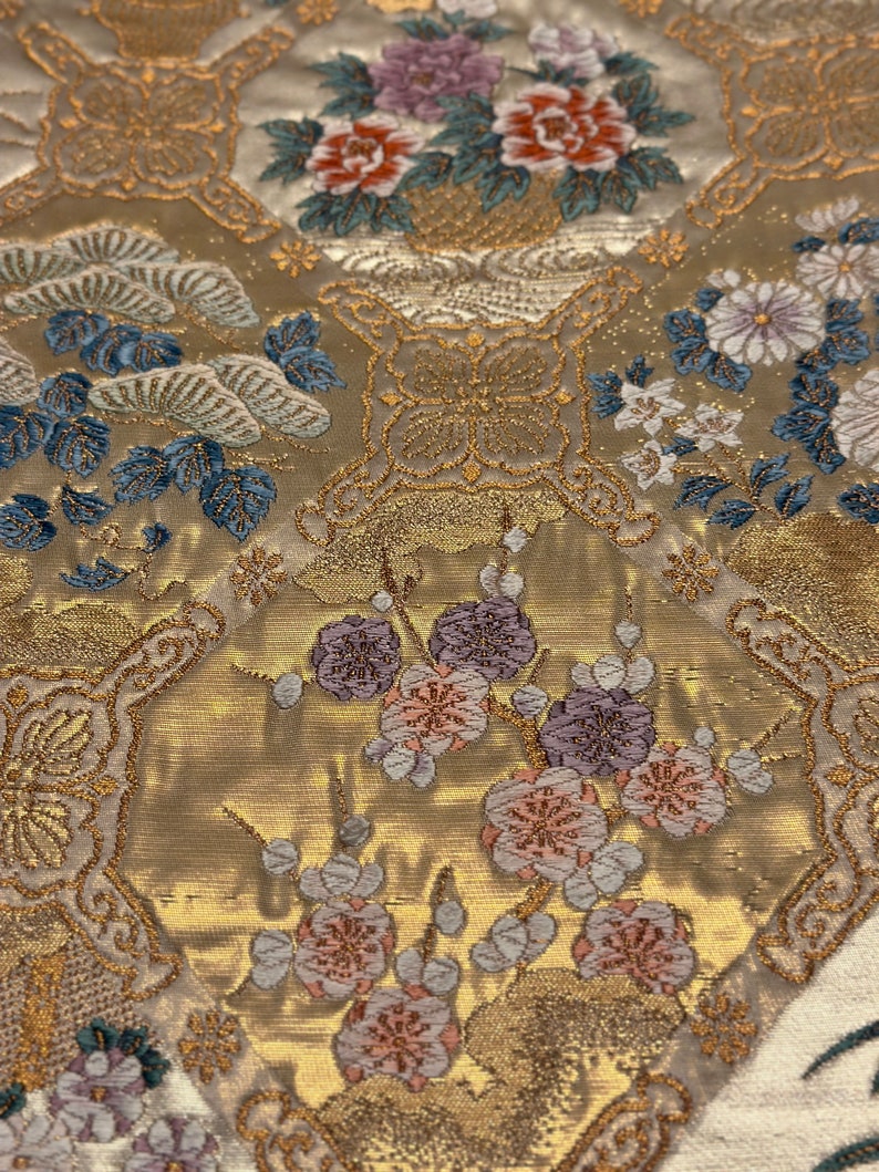 Shipping Free, Vintage Japanese Obi (kimono Sash) 100%silk, Gold ...