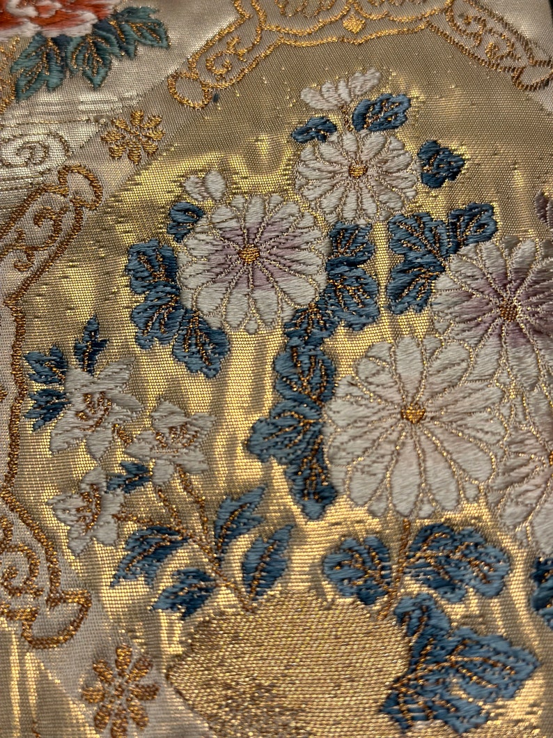 Shipping Free, Vintage Japanese Obi (kimono Sash) 100%silk, Gold ...