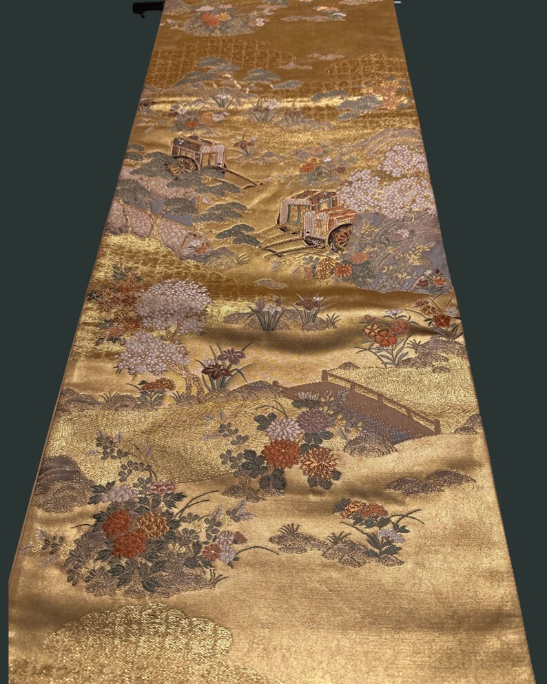 Free Shipping. Vintage Japanese Obi(kimono Sash), 100% Silk, Gold-toned ...