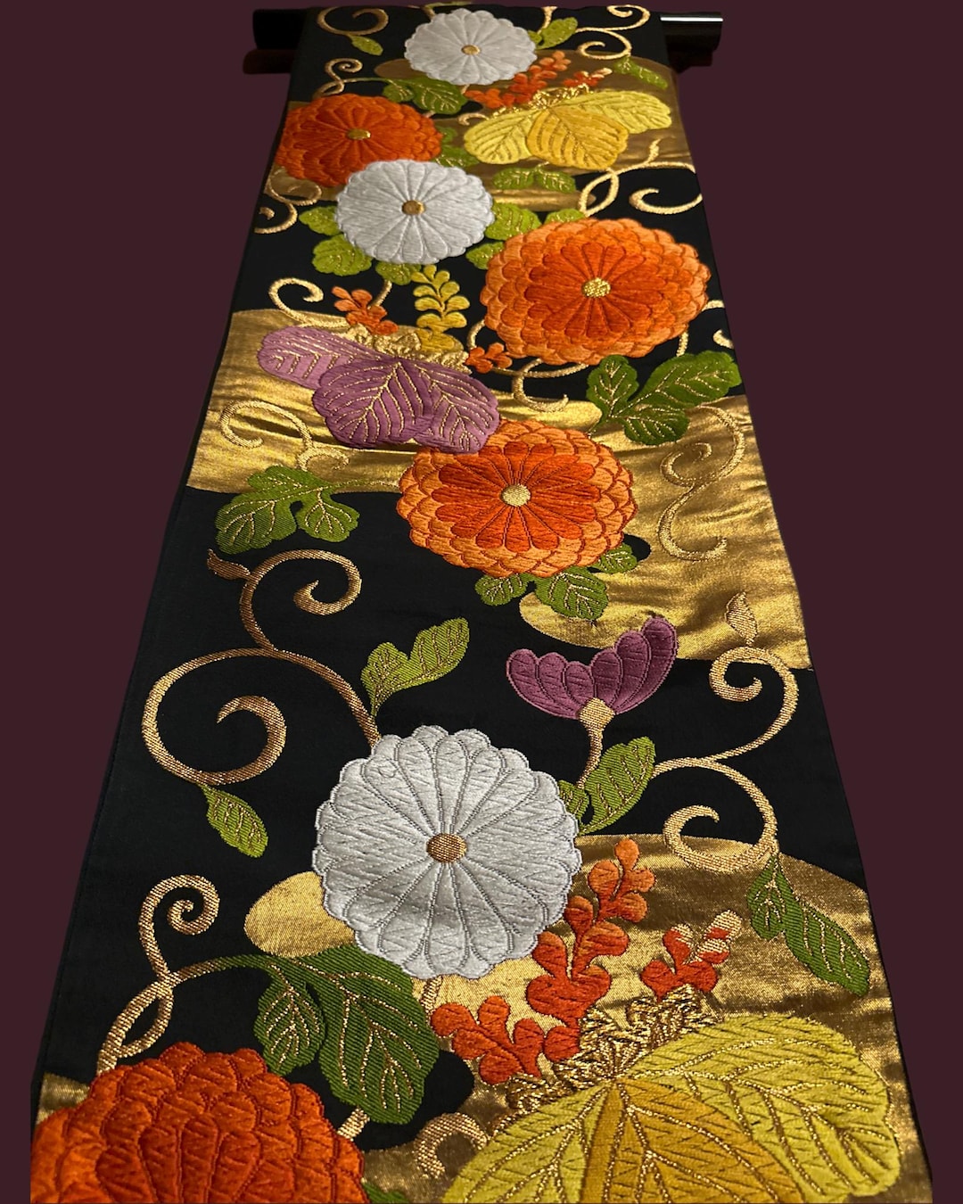 Free Shipping Vintage Japanese Obi(kimono Sash)100%silk. Mat Black With ...