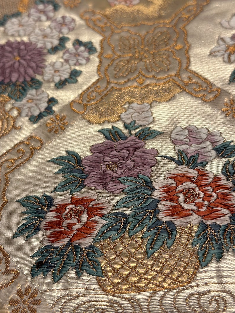 Shipping Free, Vintage Japanese Obi (kimono Sash) 100%silk, Gold ...