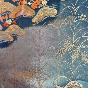 Shipping Free Vintage Japanese Obi 100% Silk, Gold, Green-blue Color ...