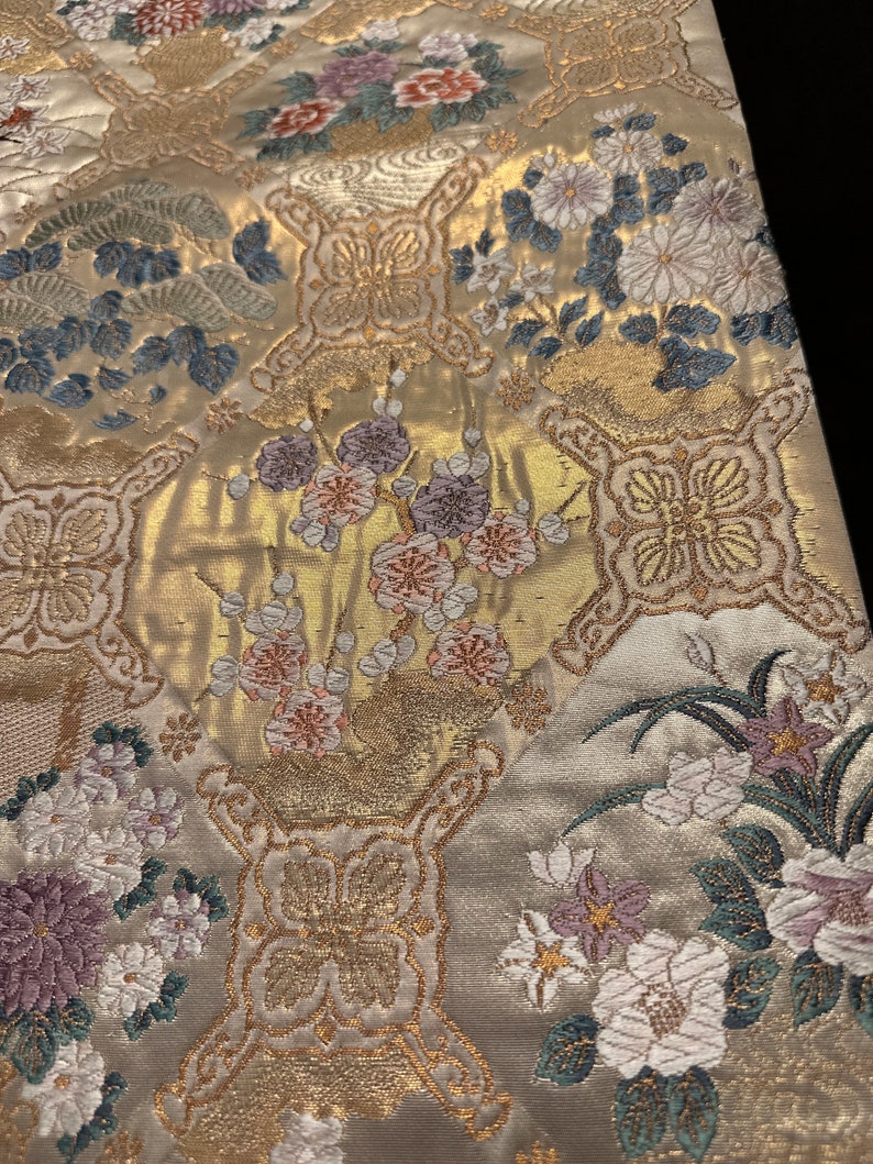 Shipping Free, Vintage Japanese Obi (kimono Sash) 100%silk, Gold ...