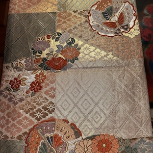 Free Shipping, Vintage Japanese Obi(kimono Sash), 100 % Silk, Bright ...