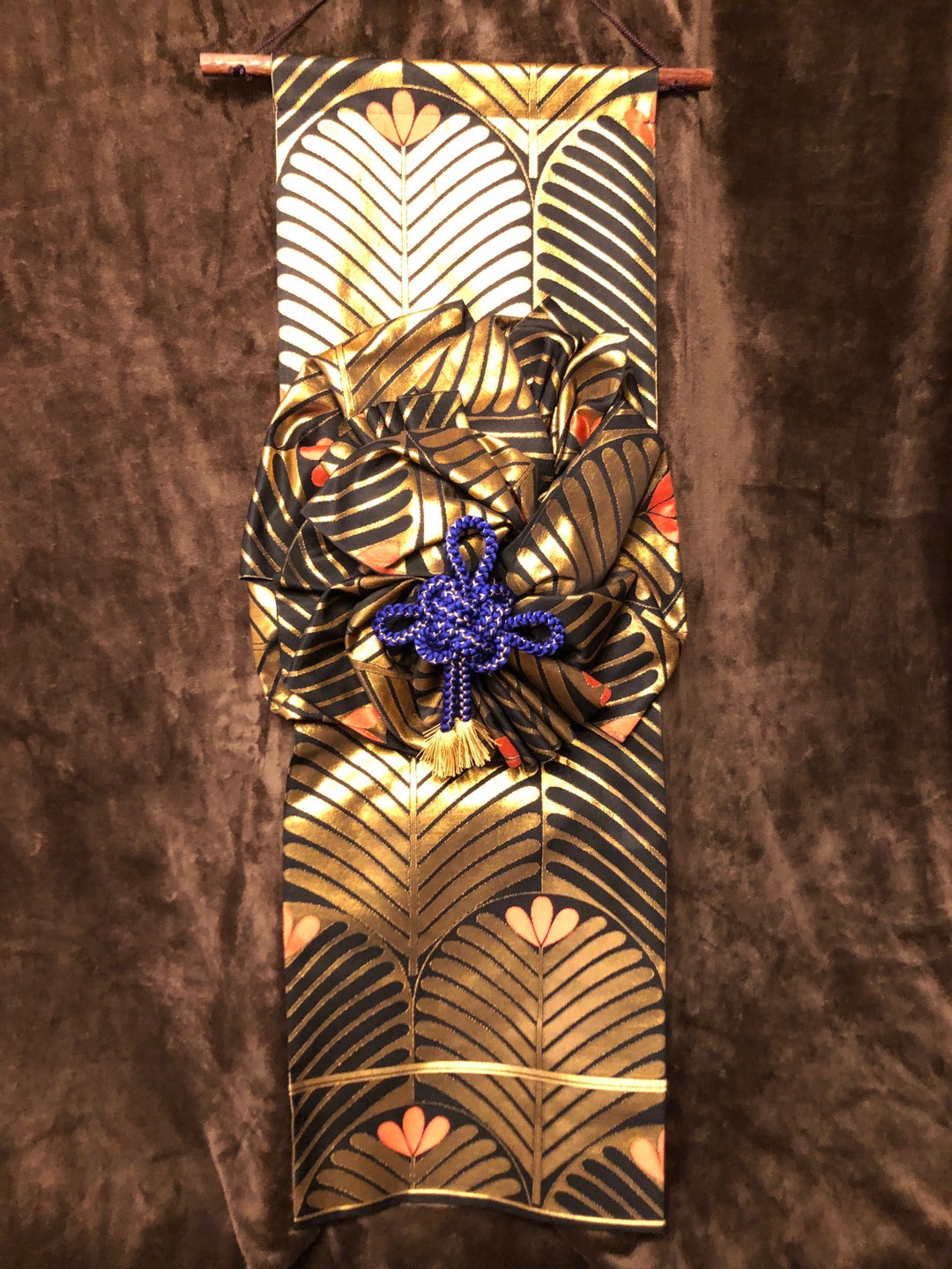 Shipping Free Vintage Japanese Obi Tapestry, Decoration Knot Like Tied ...