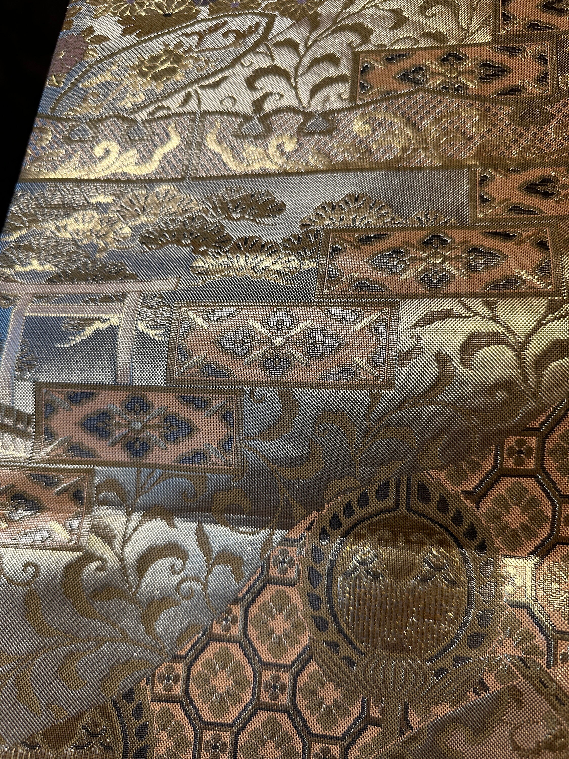 Vintage Japanese Silk Obi: Geometric Gold Kimono Sash - Etsy