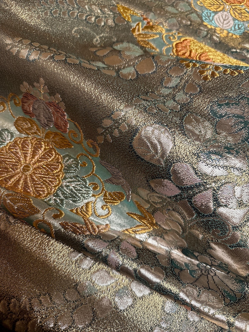 Free Shipping Vintage Japanese Obi(kimono Sash) 100%silk, Green- Gold ...