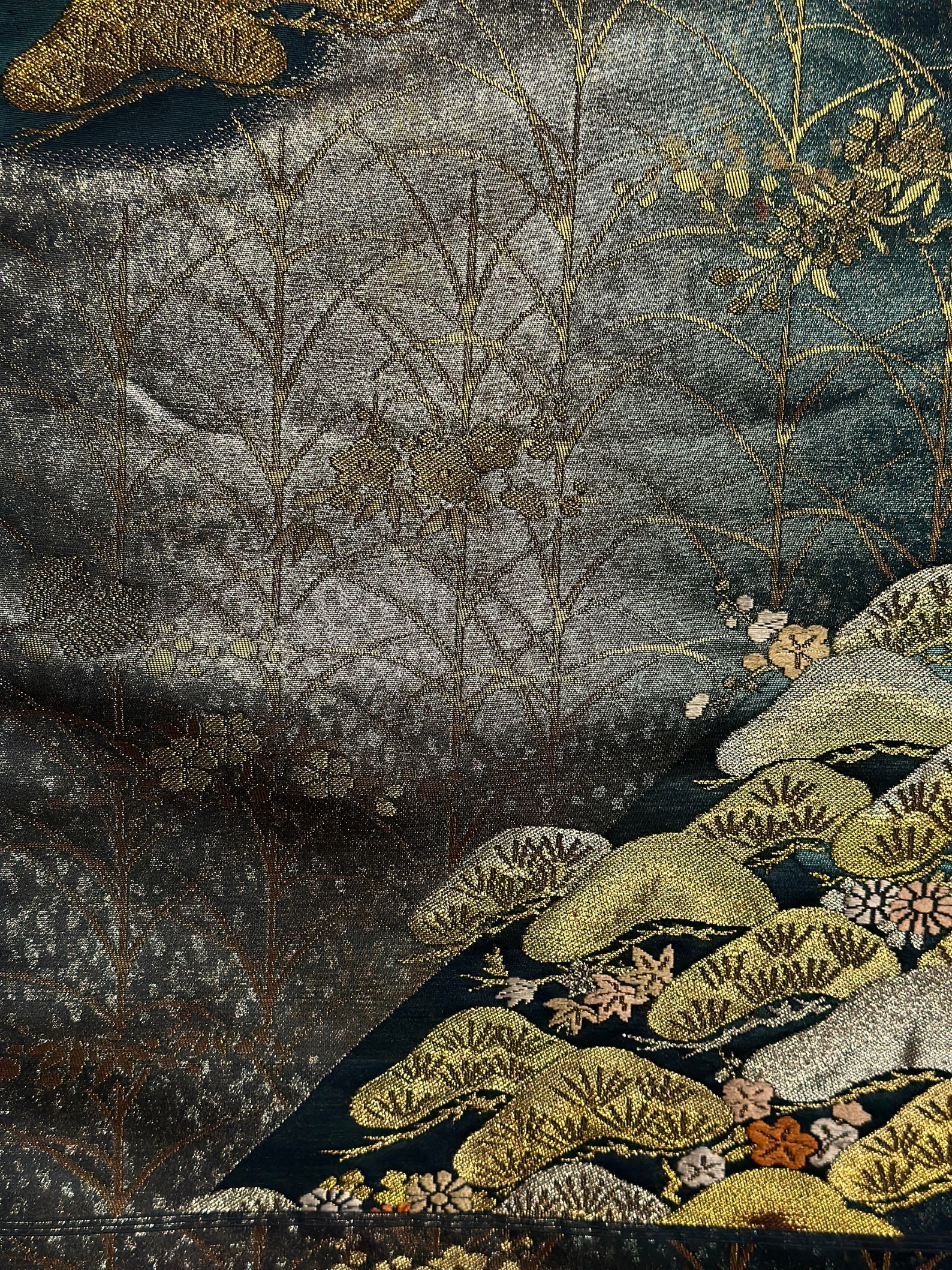 Shipping Free Vintage Japanese Obi 100% Silk, Gold, Green-blue Color ...