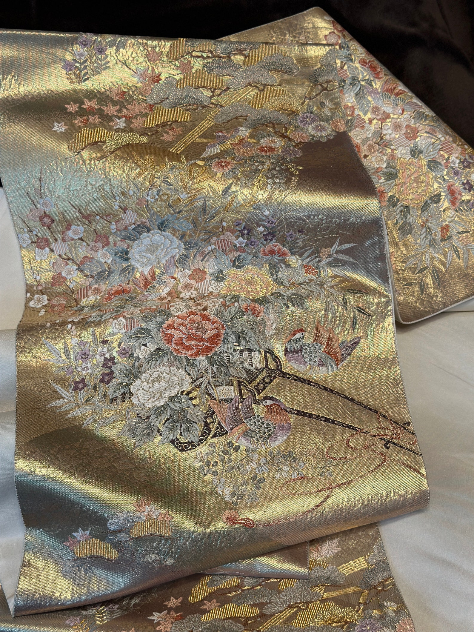 Free Shipping Vintage Japanese Obi kimono Sash, 100%silk, Shinning Gold ...