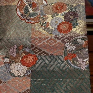 Free Shipping, Vintage Japanese Obi(kimono Sash), 100 % Silk, Bright ...