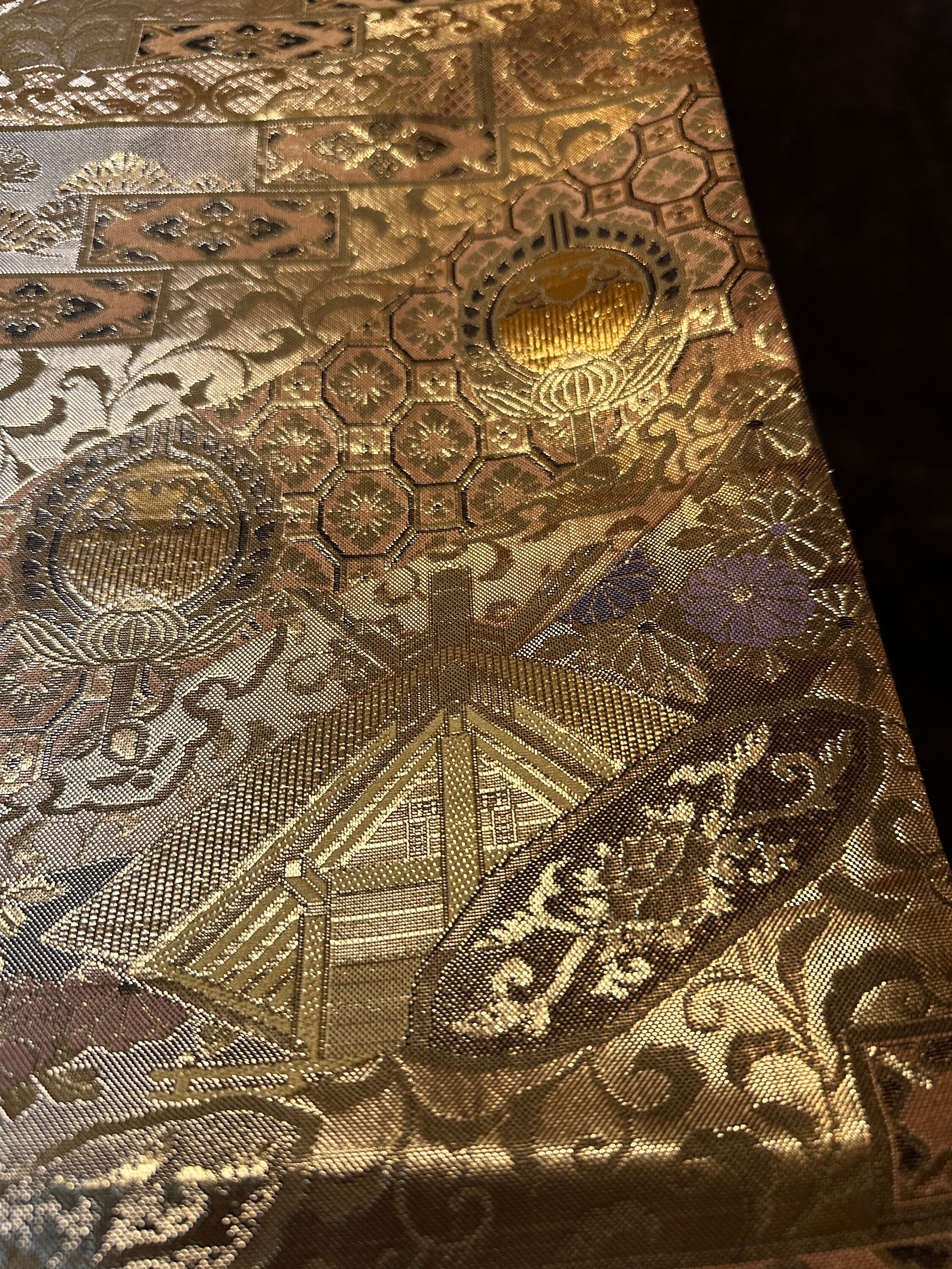 Vintage Japanese Silk Obi: Geometric Gold Kimono Sash - Etsy