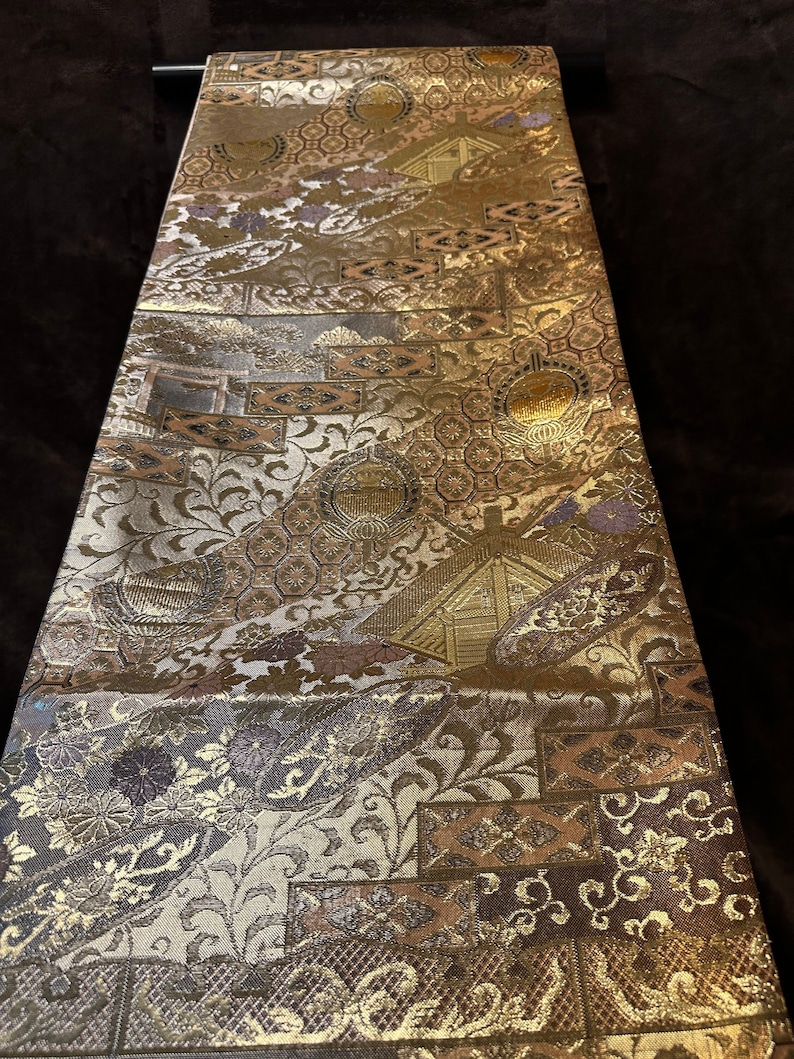 Vintage Japanese Silk Obi: Geometric Gold Kimono Sash - Etsy