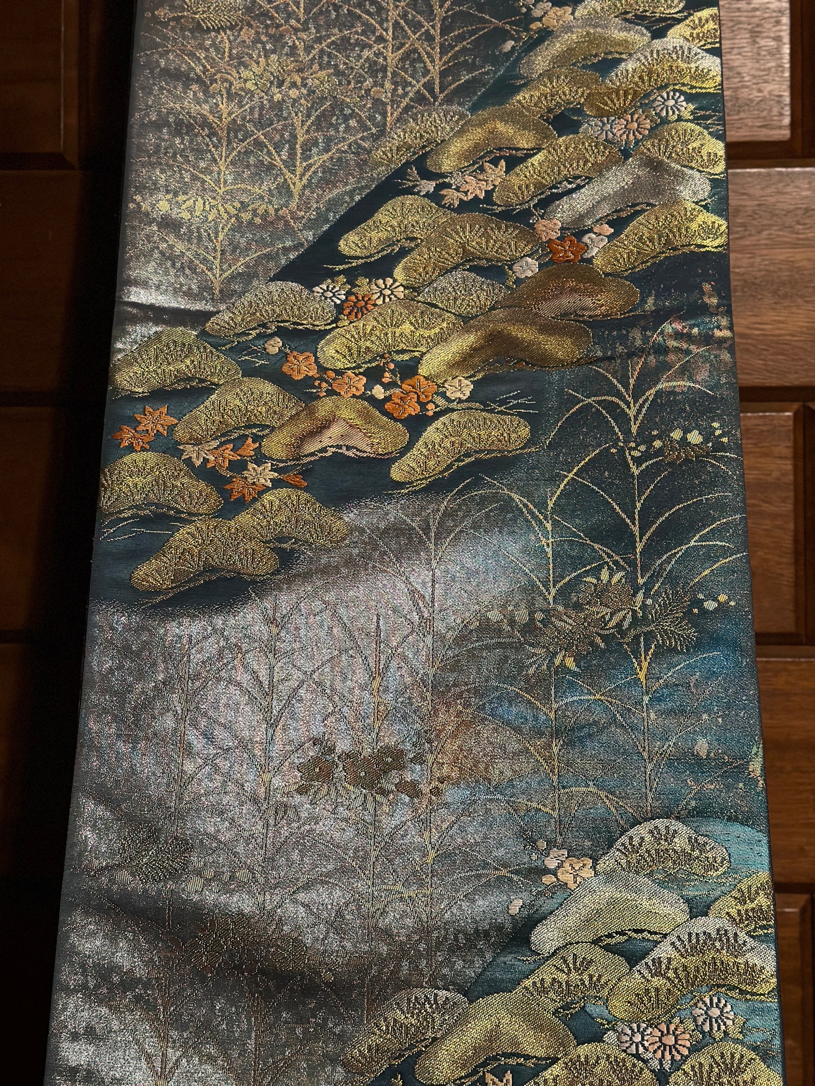 Shipping Free Vintage Japanese Obi 100% Silk, Gold, Green-blue Color ...