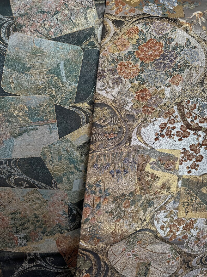 Shipping Free Vintage Japanese Obi 100% Silk, Rare, Patterns on Both ...