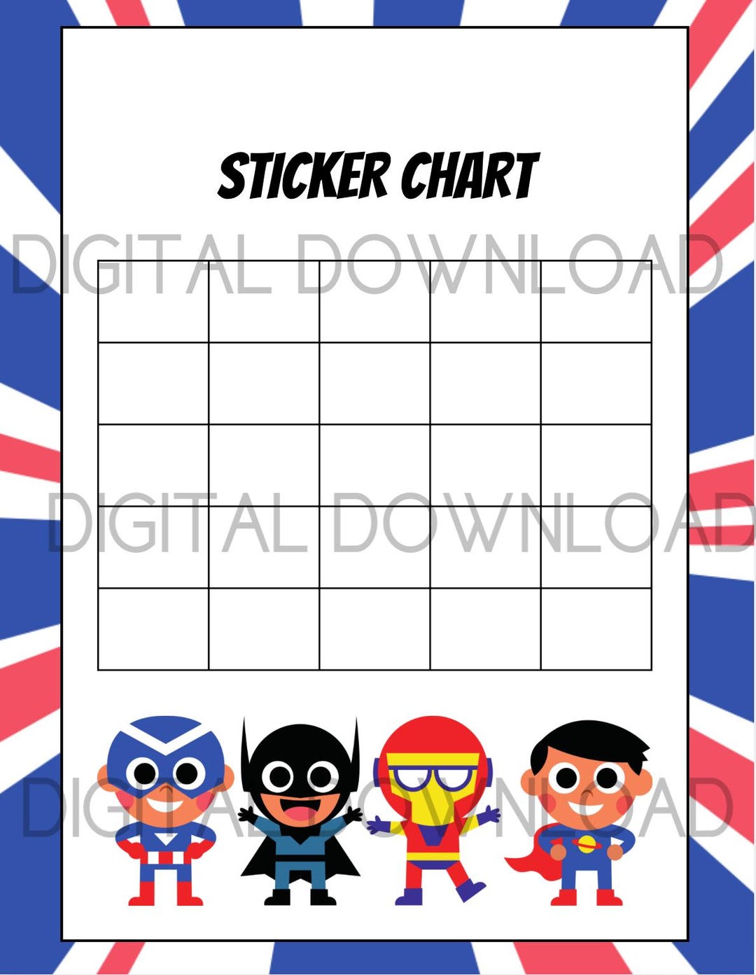 Super Hero DIGITAL DOWNLOAD Sticker Chart / Kids / Behavioral Chart ...