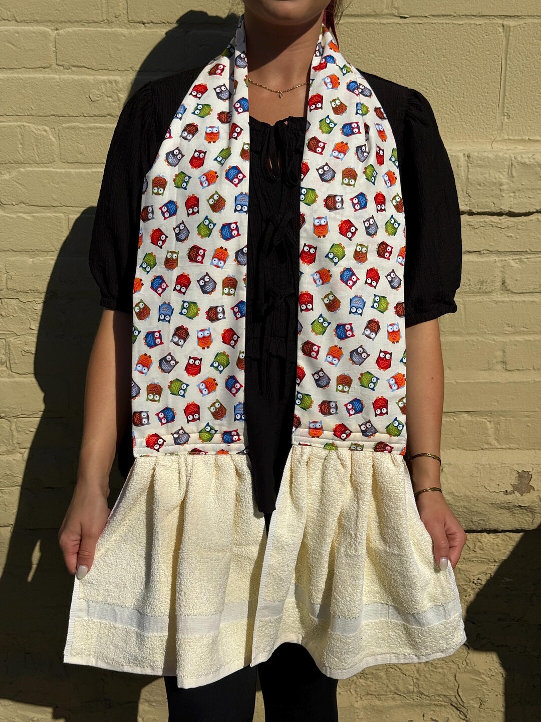 Kitchen Towel Boa With Pale Yellow Towel and Owl Themed Fabric - Etsy