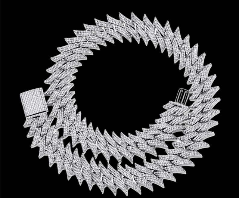 Iced Out Cuban Link Chain 19MM 18k Silver Plated Simulated - Etsy