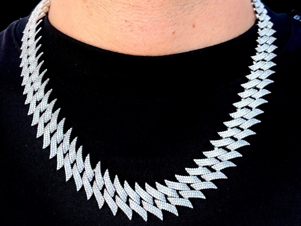 Iced Out Cuban Link Chain 19MM 18k Silver Plated Simulated | Etsy