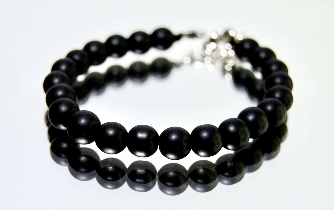 Black Onyx Stone Bead Bracelet for Men/ Matte Black Gemstone Bead ...
