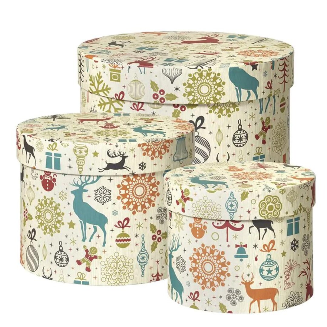 Round Hat Box (set of 3) With Lids - Gift Box for Christmas - Great for ...