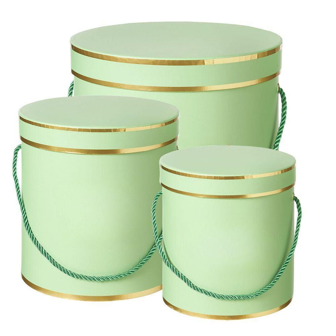 Round Hat Box (set of 3) With Lids - Green - Great for Floral ...