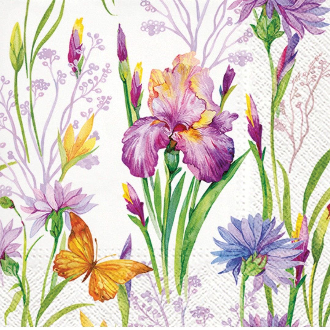 Two Flower Decoupage Paper Napkins, Luncheon Spring Floral Printed ...