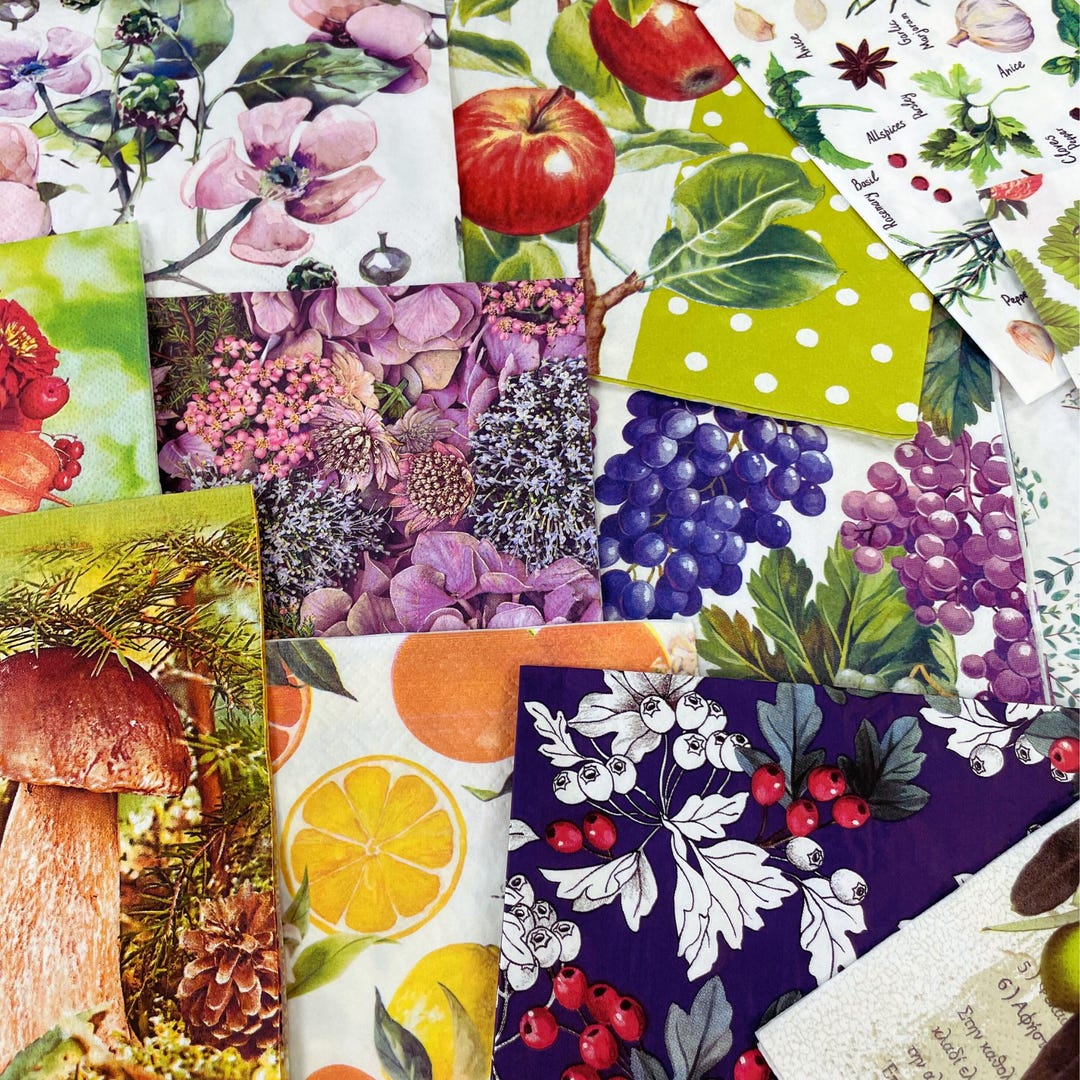 20 Botanical Paper Napkins – Mystery Assorted Pack for Decoupage ...
